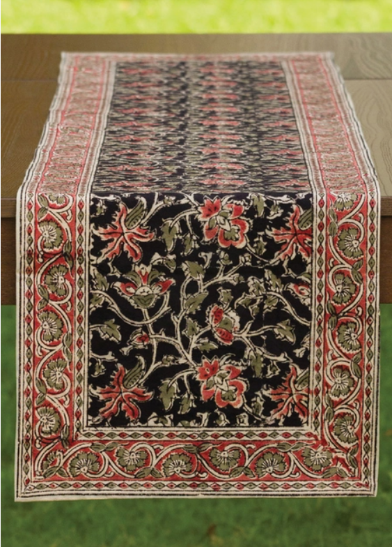 Hibiscus Kalamkari Table Runner - ANGEL OAK HOME